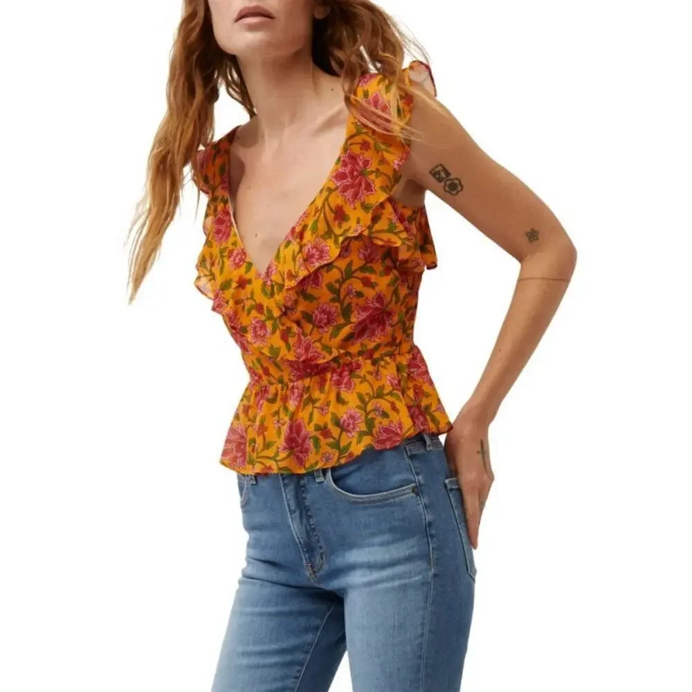 Veronica Beard | Tops | Veronica Beard Randa Ruffle Floral Silk Top Sz ...